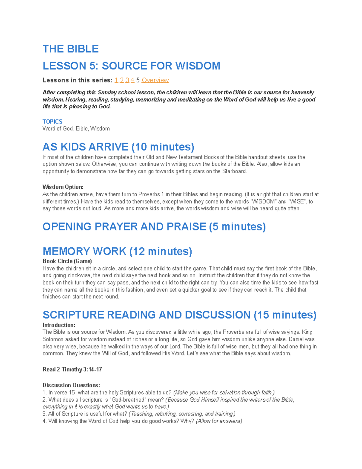 THE Bible(Lesson 5) SUNDAY CLASS BIBLE - THE BIBLE LESSON 5: SOURCE FOR ...