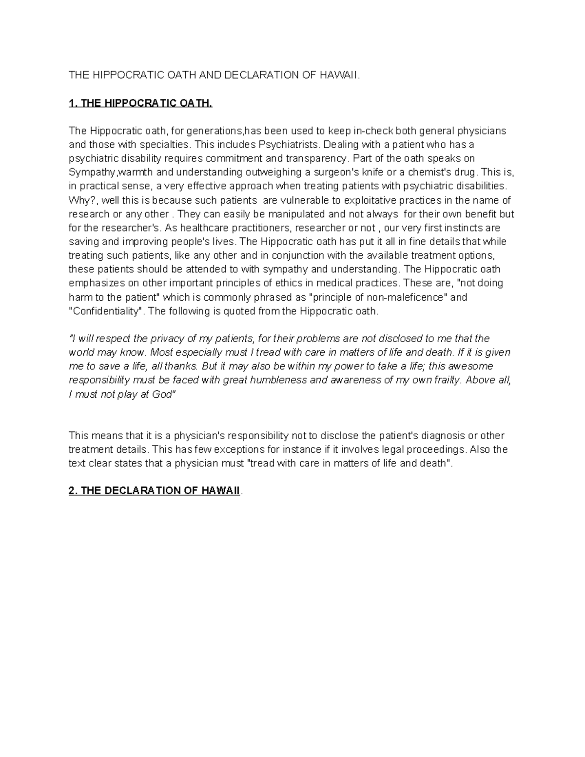 THE Hippocratic OATH AND Declaration OF Hawaii - THE HIPPOCRATIC OATH ...