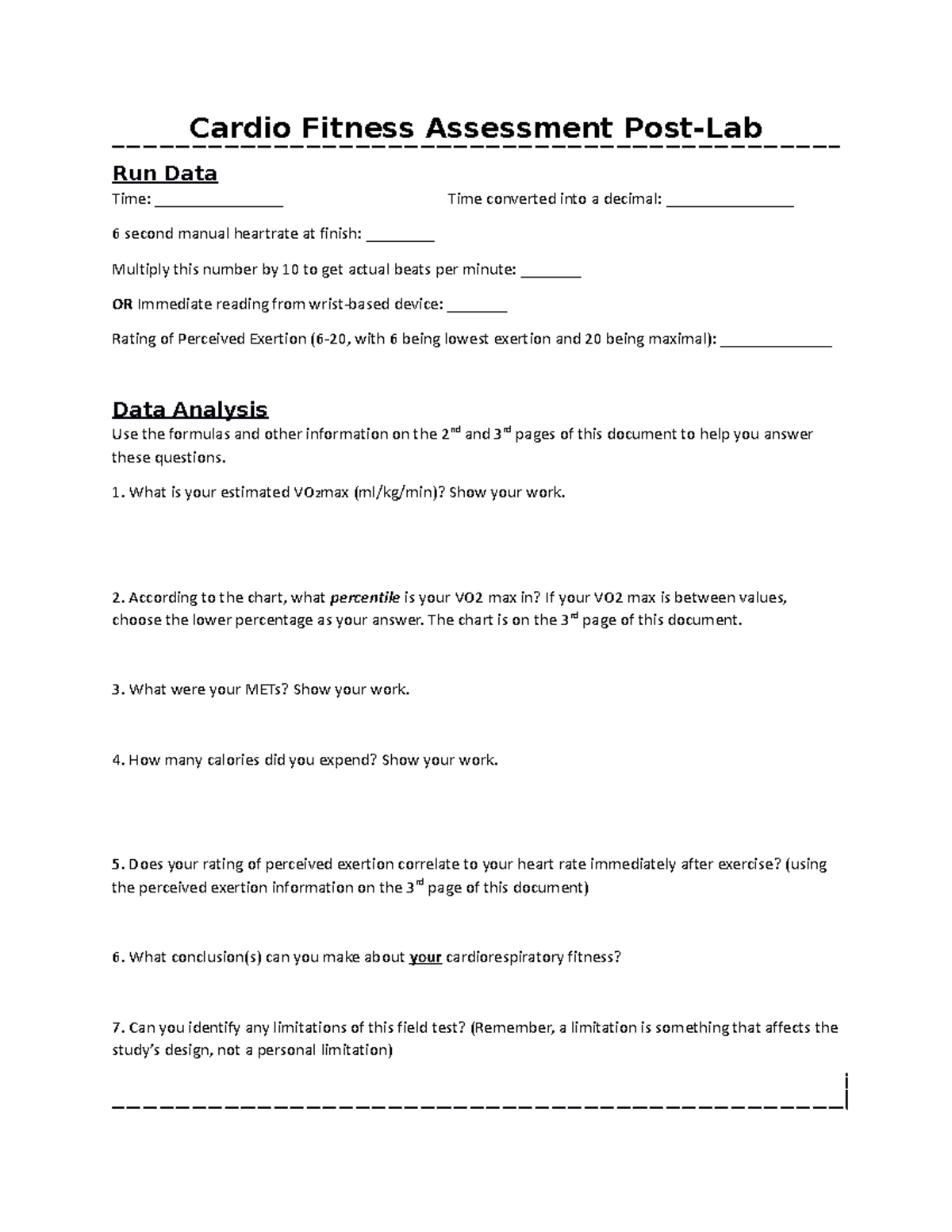 Fitness Challenge Post Lab-2 - Cardio Fitness Assessment Post-Lab Run ...