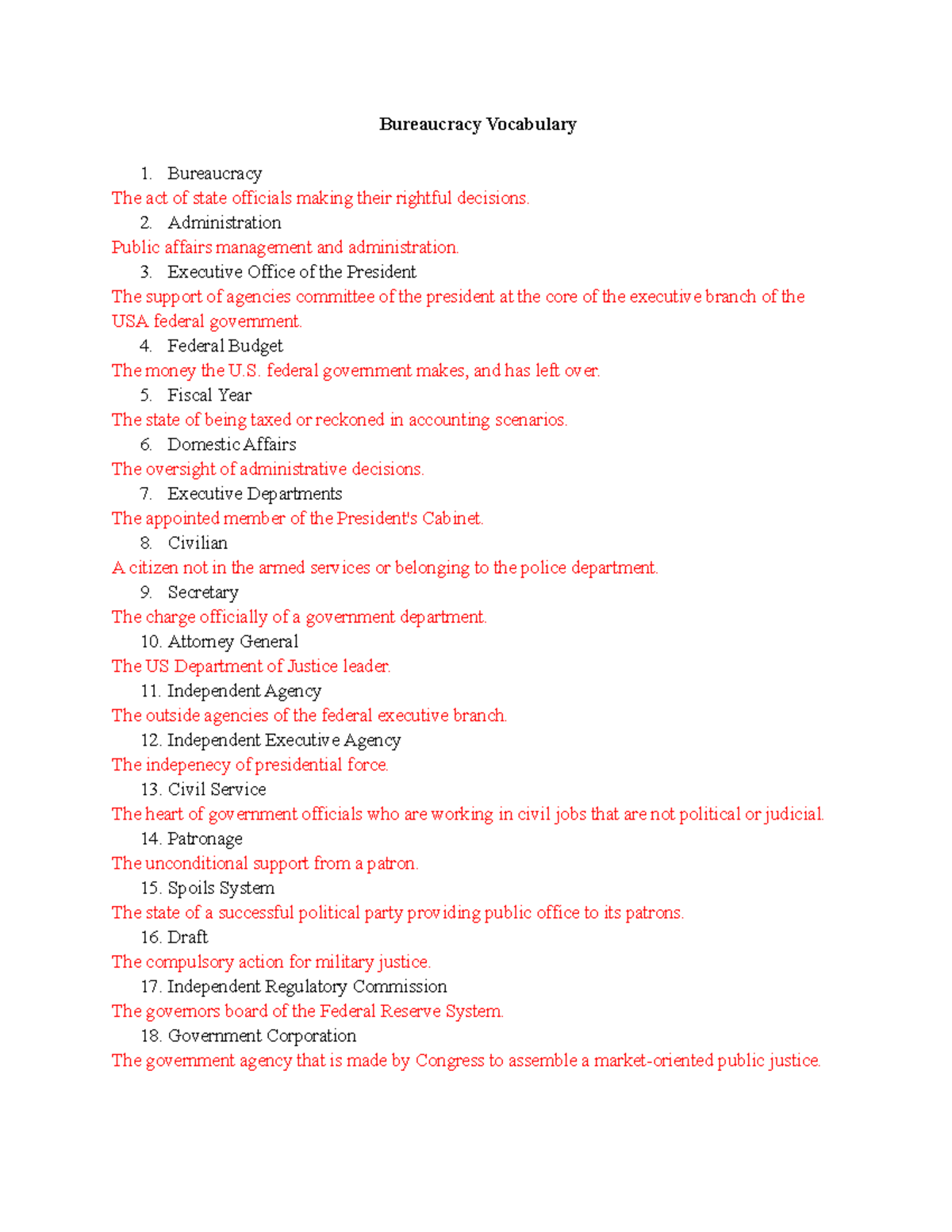 Bureaucracy Vocabulary - Bureaucracy Vocabulary Bureaucracy The act of ...