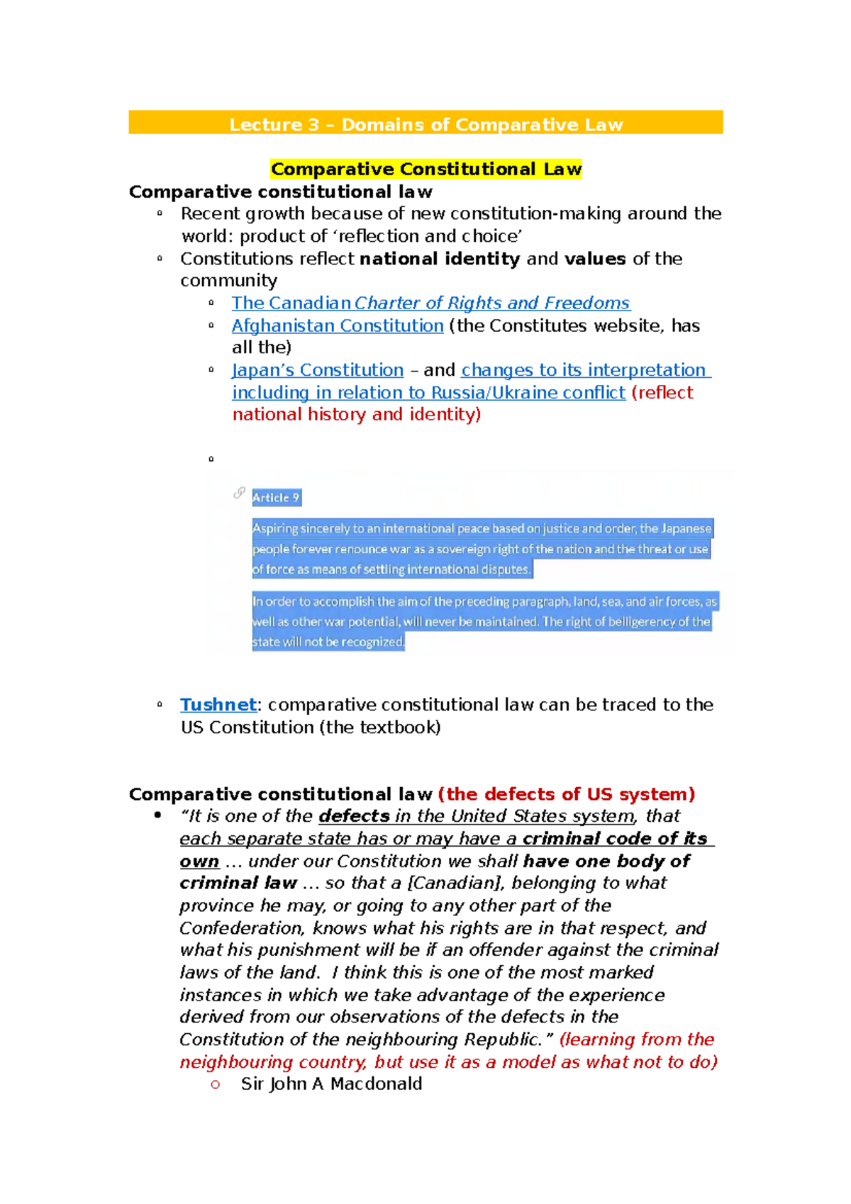 2022 Comparative Law Notes (Lecture 3) - Lecture 3 – Domains of ...