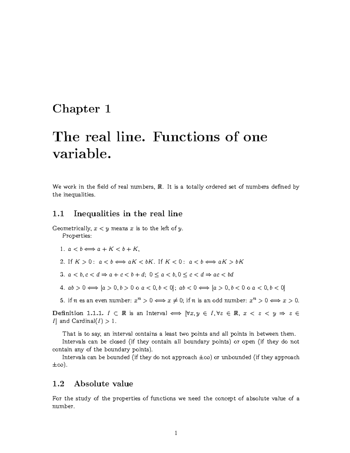 Mathematics I EN chapter 1 - Chapter 1 The real line. Functions of one ...