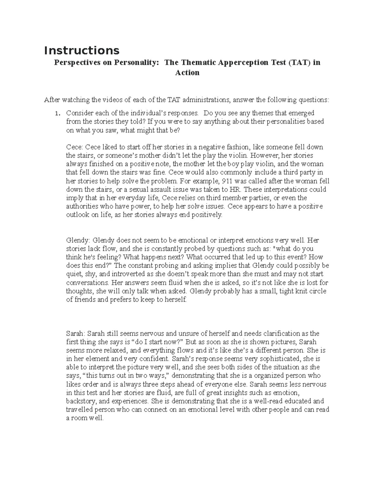 Perspectives on Personality Reflection Sheet Assignment 2 – The TAT in ...