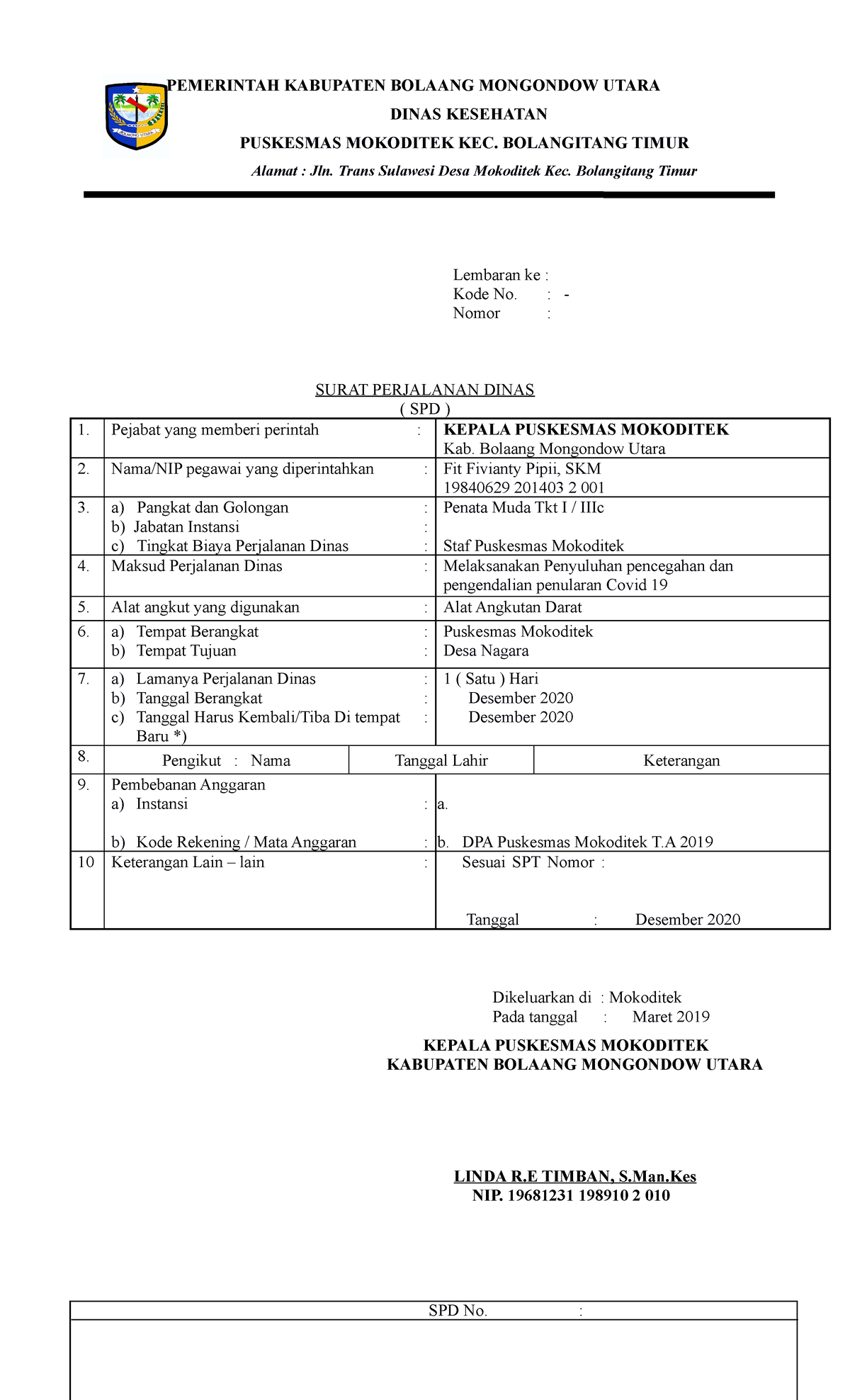 Format SPPD Kapus - jaya - PEMERINTAH KABUPATEN BOLAANG MONGONDOW UTARA DINAS KESEHATAN ...
