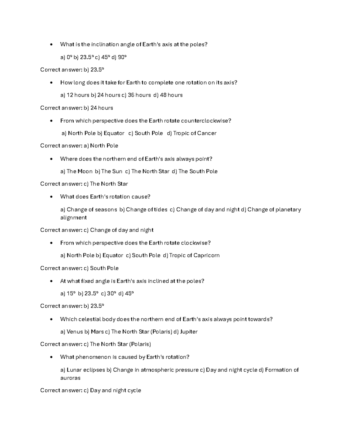 Geo obj quiz - What is the inclination angle of Earth's axis at the ...