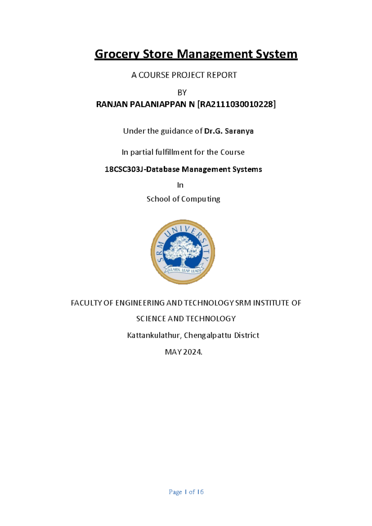 DBMS Mini Project - Grocery Store Management System A COURSE PROJECT ...