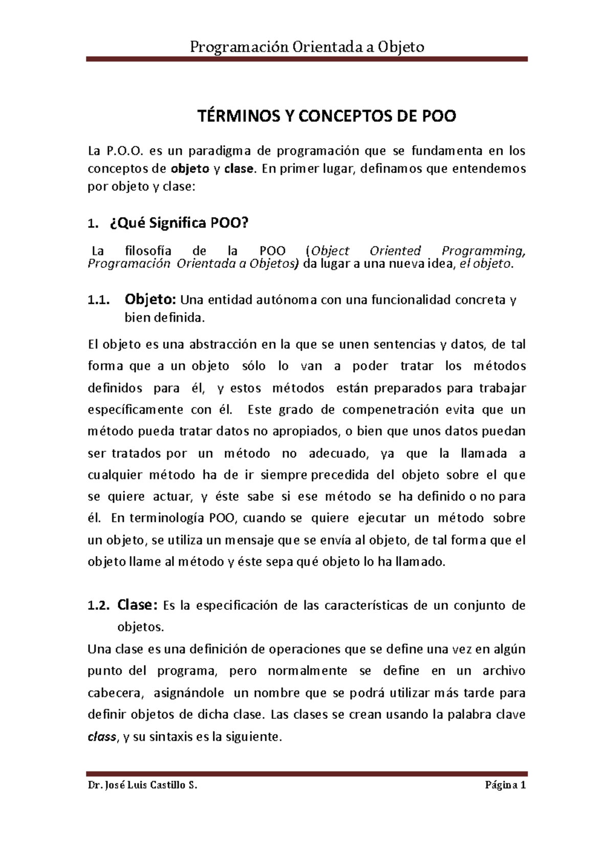 Programacion Orienta A Objetos Y Clase - TÉRMINOS Y CONCEPTOS DE POO La ...