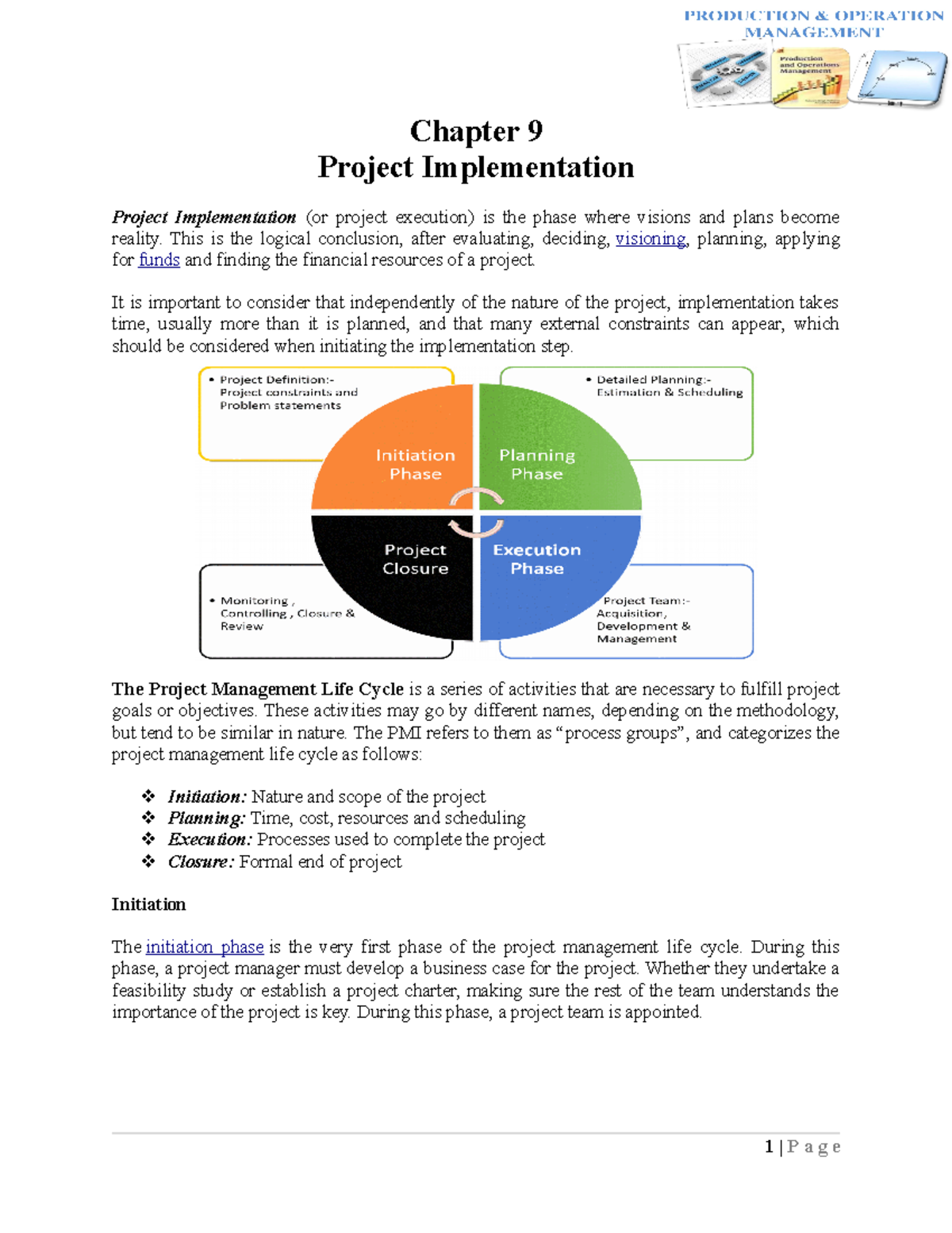 Chapter 9 - Discussion about Production Management - Chapter 9 Project Implementation Project ...