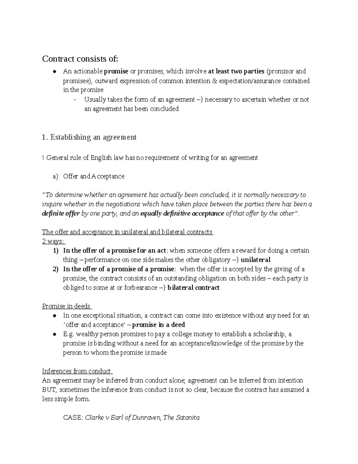 Contract Law I Tutorial 1 Offer and Acceptance - Contract consists of ...