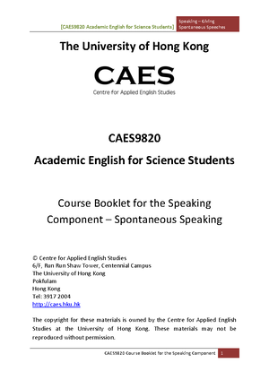 CAES9820 Speaking Booklet (2022-23, Sem 2) - Student - [CAES9820 ...