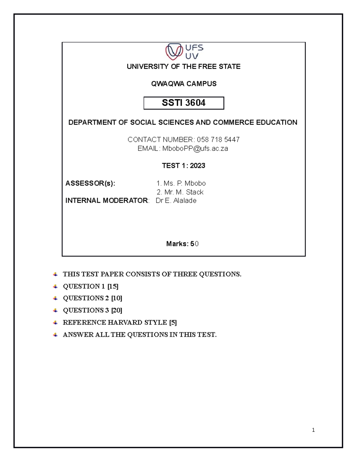 SSTI 3604 Test 2 2023 - Explain how you would teach three concepts to ...