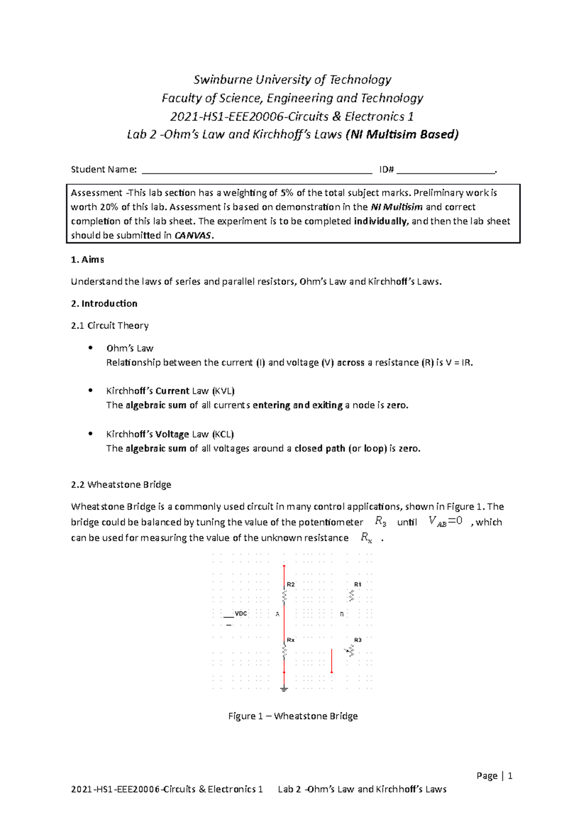 Lab 2 circuits and electronics - Swinburne University of Technology Faculty of Science ...