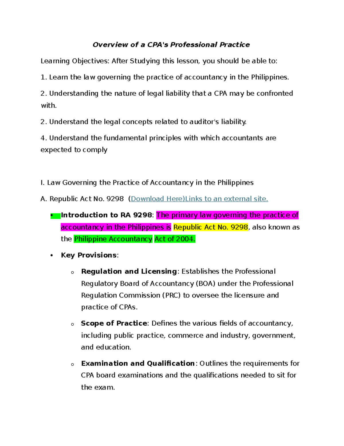 Auditing reviewer huhuhu - Overview of a CPA's Professional Practice ...