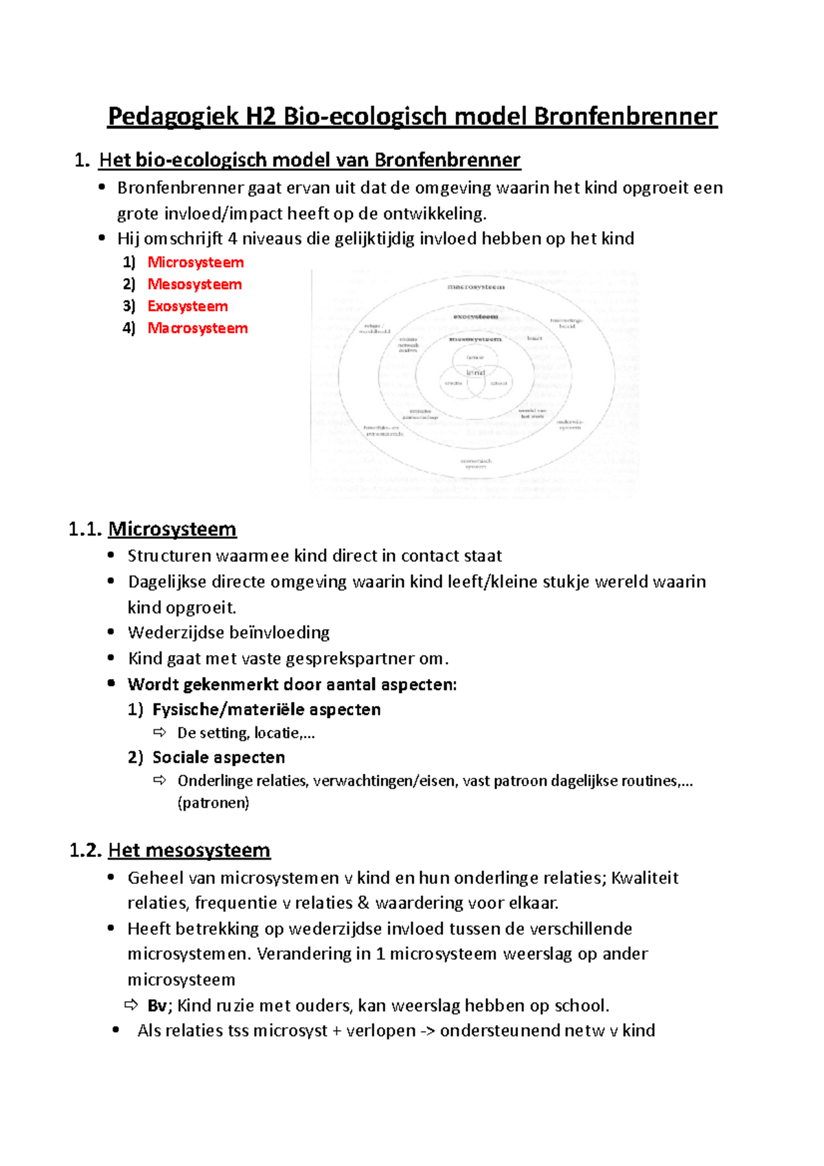 Pedagogiek H2 Bio-ecologisch model Bronfenbrenner - Het bio-ecologisch ...