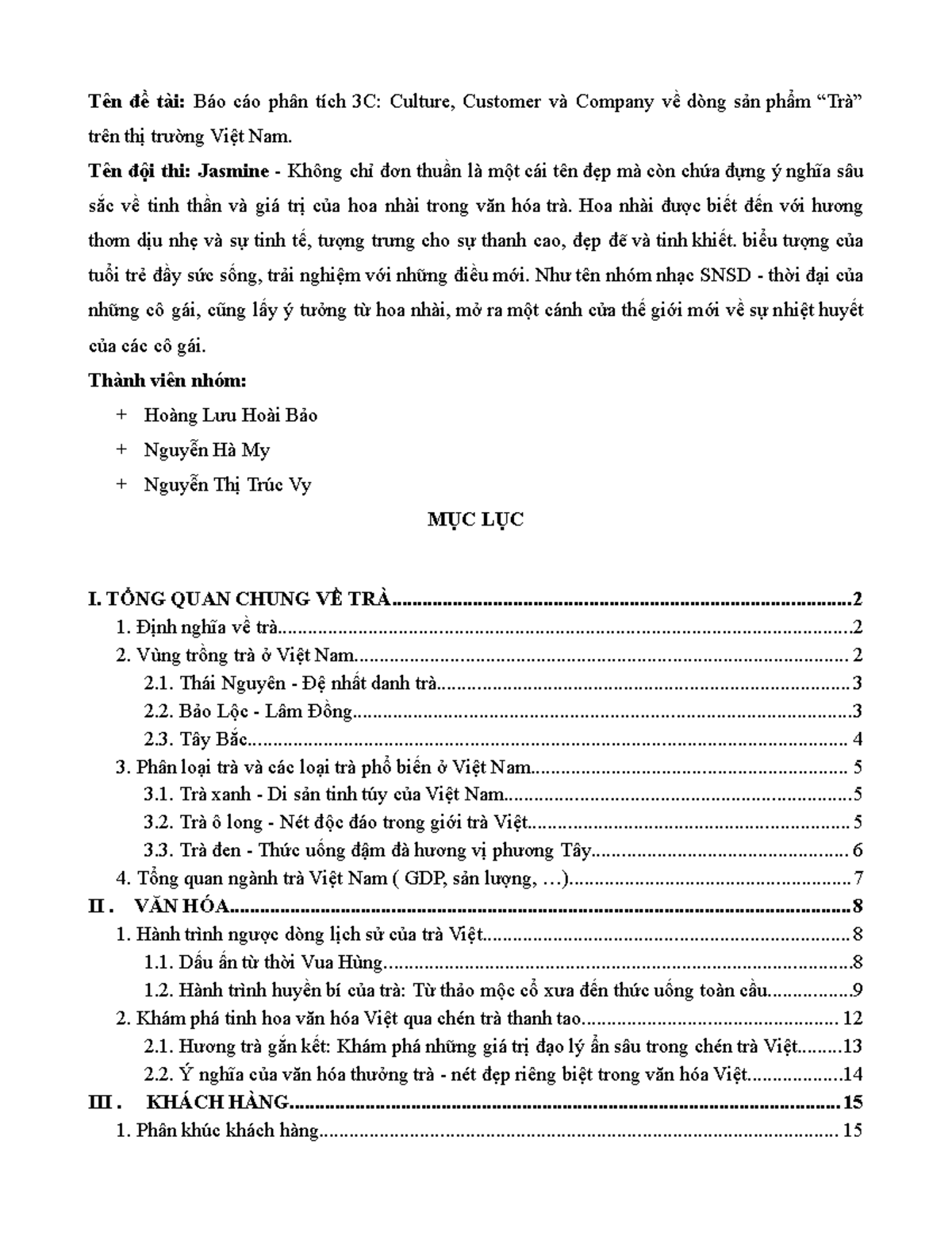 Reseach 3C Report (1) - Báo cáo về Trà - Tên đề tài: Báo cáo phân tích ...