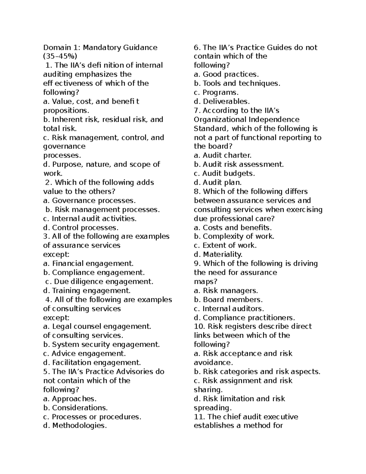 Elective Practice Questions - Domain 1: Mandatory Guidance (35–45%) 1 ...