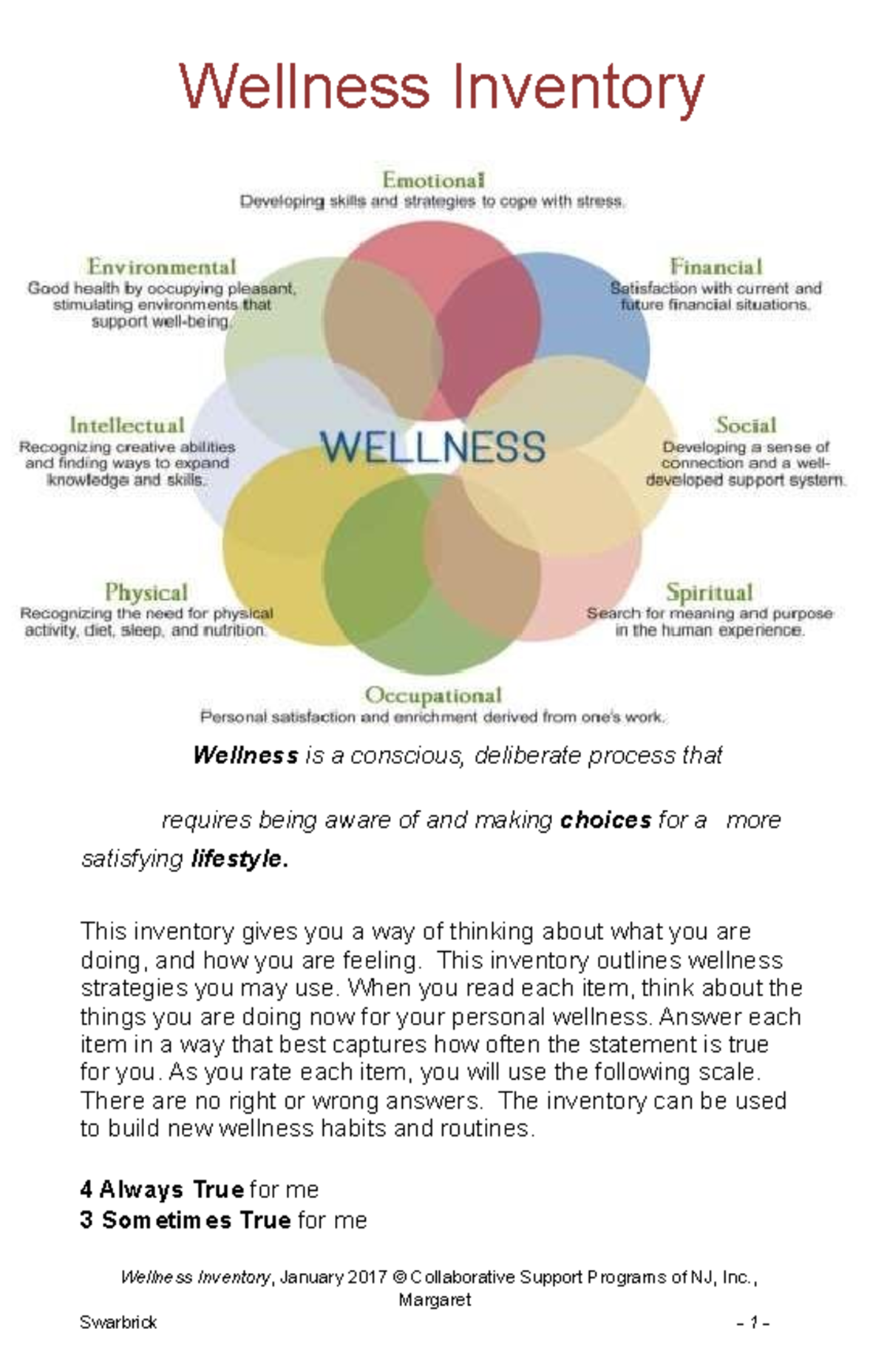 Wellness Inventory - Word-1-1-1 (2) - Wellness Inventory Wellness is a ...