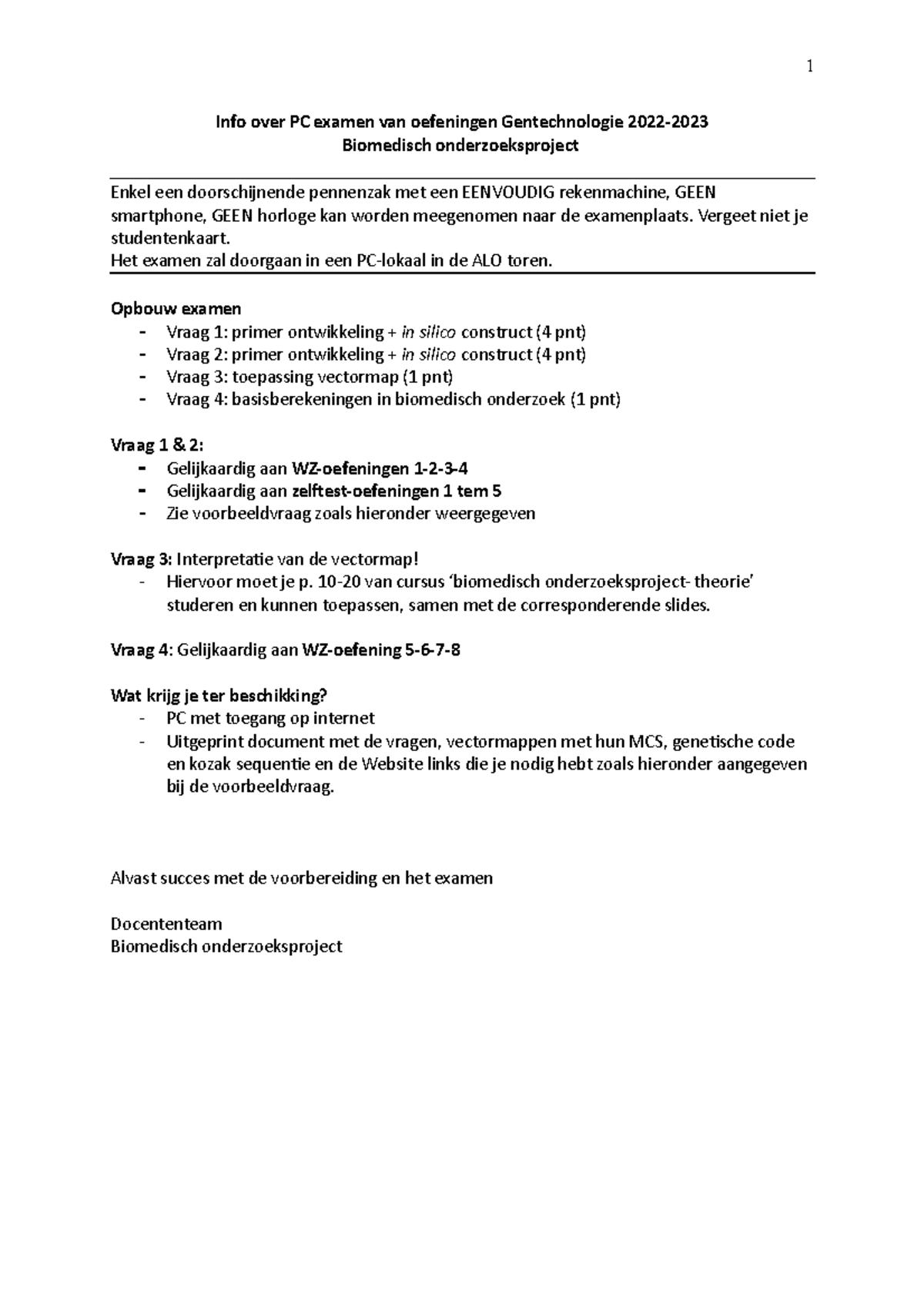 Info PV2 PC examen oef gentechnologie 2022-2023 - Info over PC examen ...