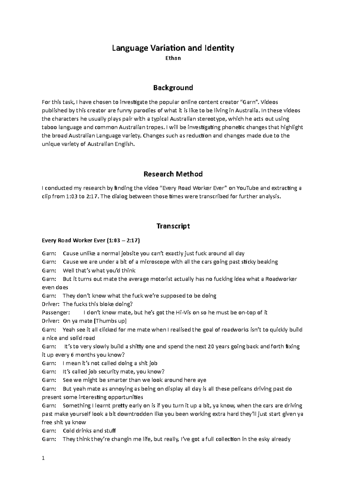 English Language Investigative Task - Language Variation and Identity ...