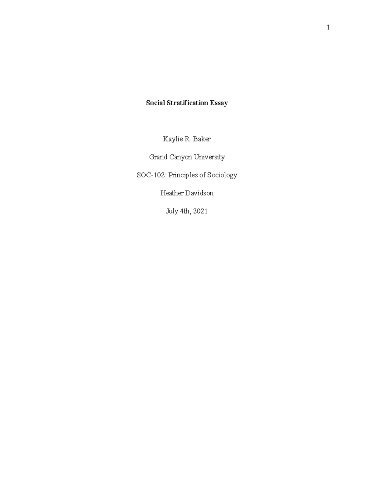 Social Stratification essay - Social Stratification Essay Kaylie R ...