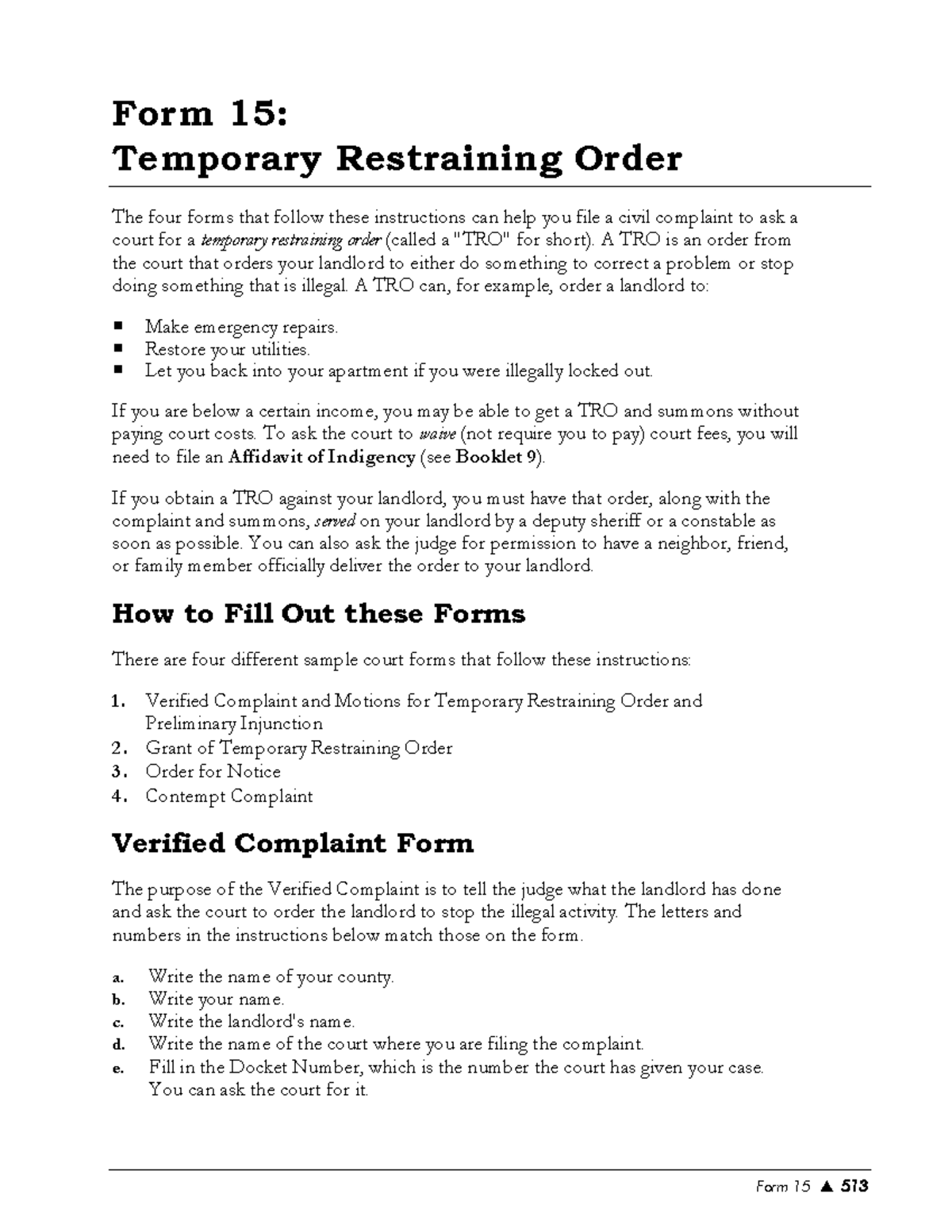 Temporary-restraining-order - Form 15 • 513 Form 15: Temporary ...