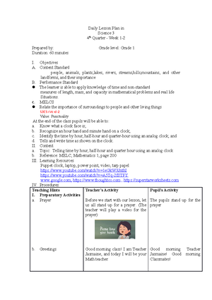 DLP-demo MATH - For demo - Daily Lesson Plan in Mathematics 1 4 th ...