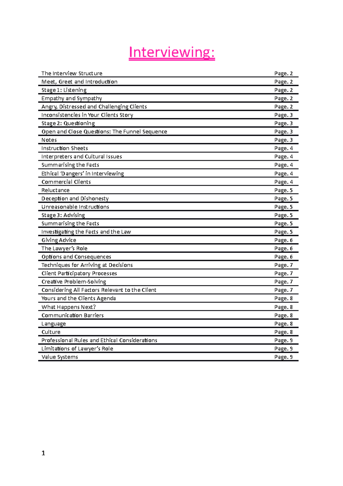 Interviewing Lecture Notes - Interviewing: The Interview Structure Page ...