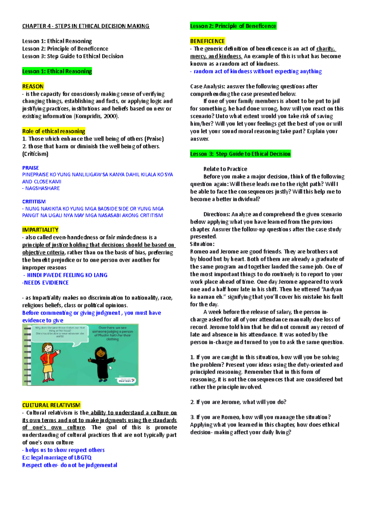 2-ethics notes - CHAPTER 4 - STEPS IN ETHICAL DECISION MAKING Lesson 1 ...