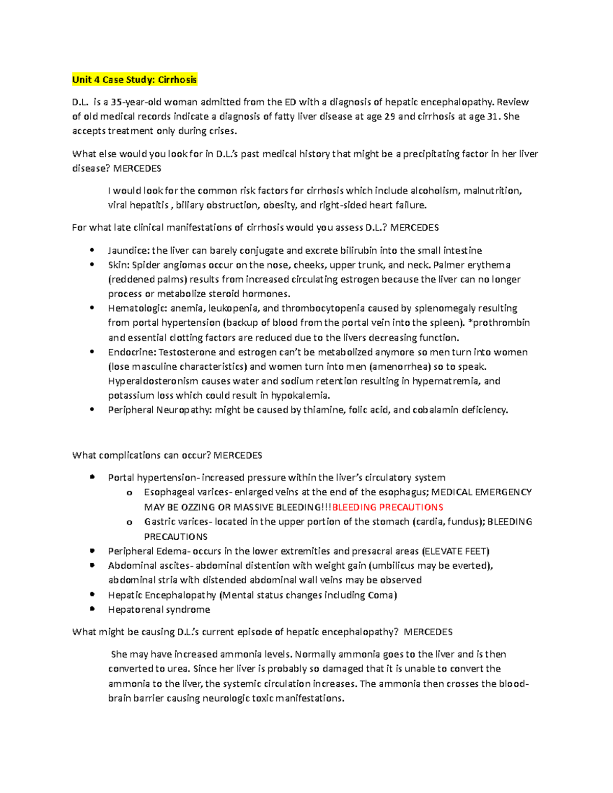Case Study Cirrhosis - is a 35-year-old woman admitted from the ED with ...