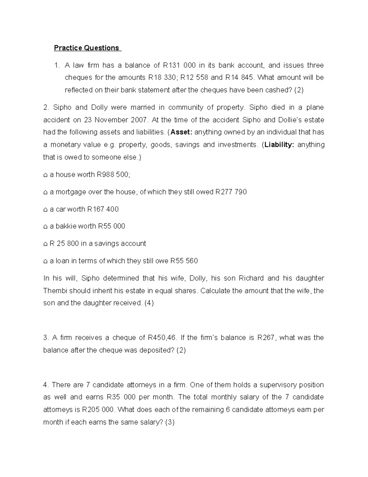 Numeracy Skills - Practice Questions - Practice Questions A law firm ...