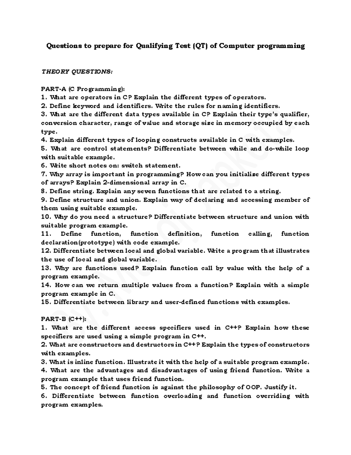 Questions Computer Programming QT - Questions to prepare for Qualifying ...