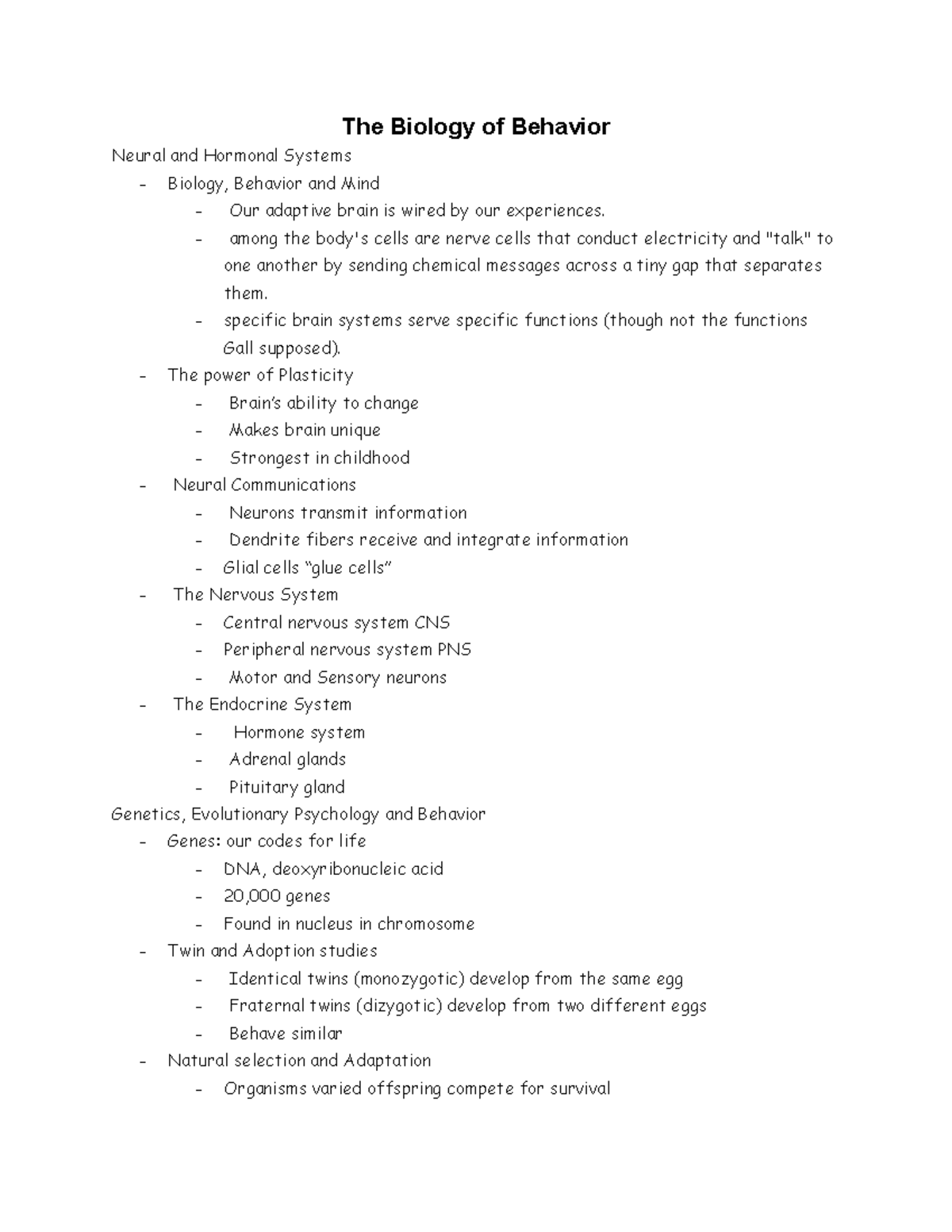 Psychology Chapter 2 - Summeries over book - The Biology of Behavior ...