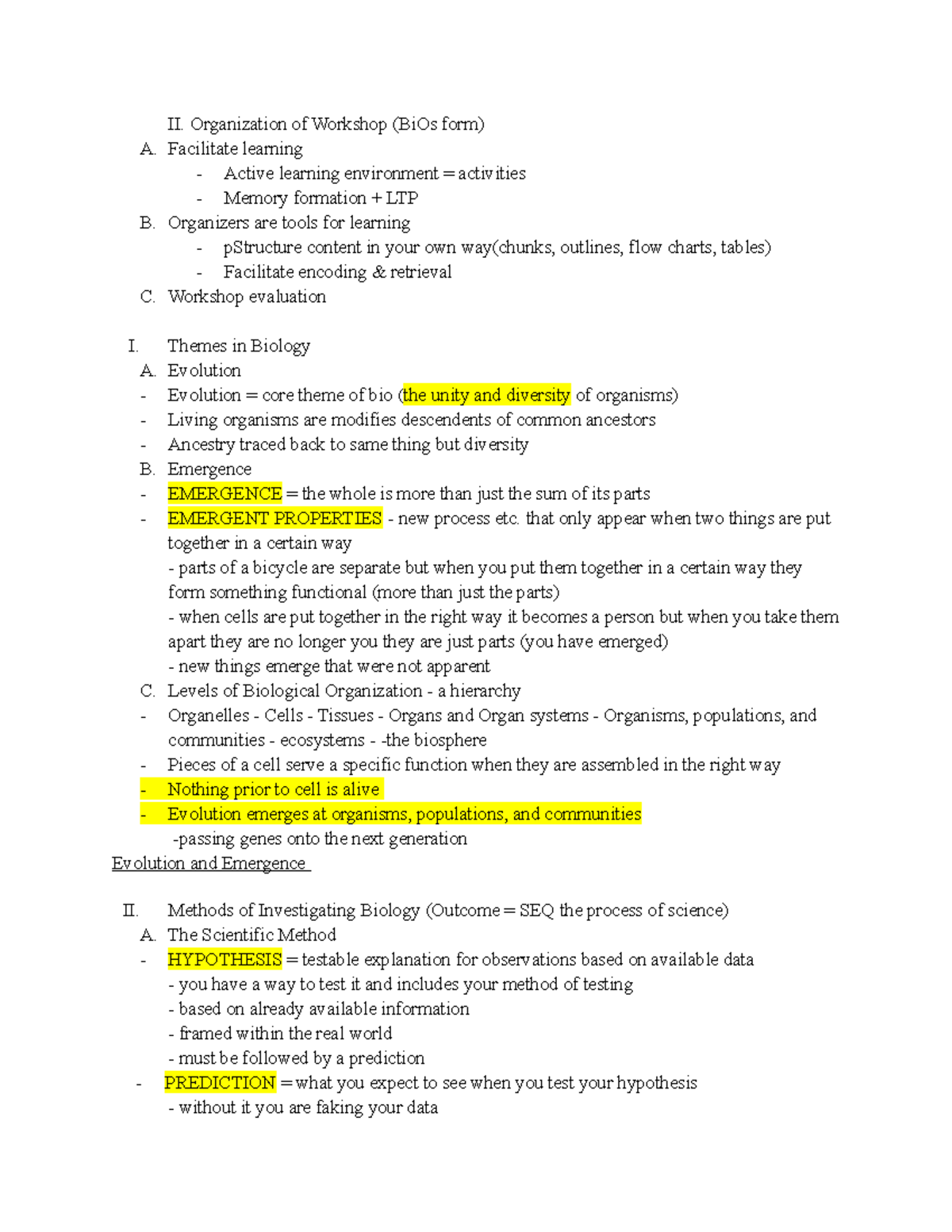 9 12 22 Bio Lecture (T2) - II. Organization of Workshop (BiOs form) A ...