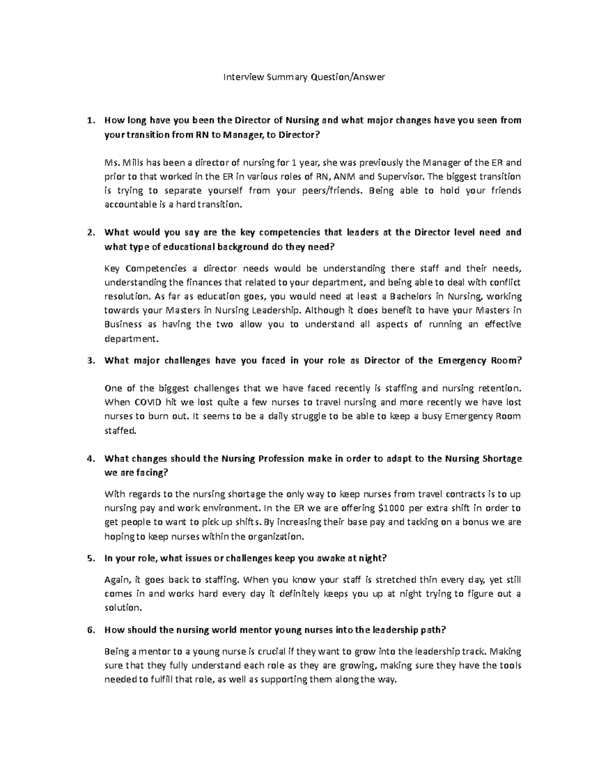 D030 Phase 2 Interview Summary - Interview Summary Question/Answer How ...