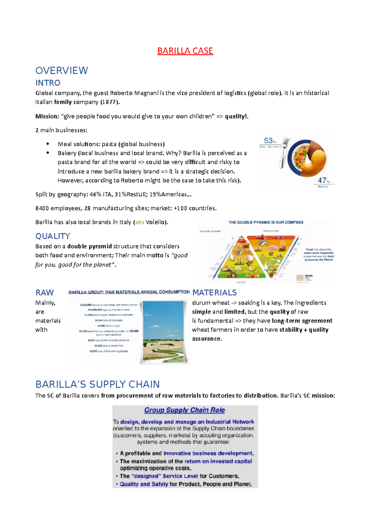 Barilla CASE - BARILLA CASE OVERVIEW INTRO Global company, the guest ...