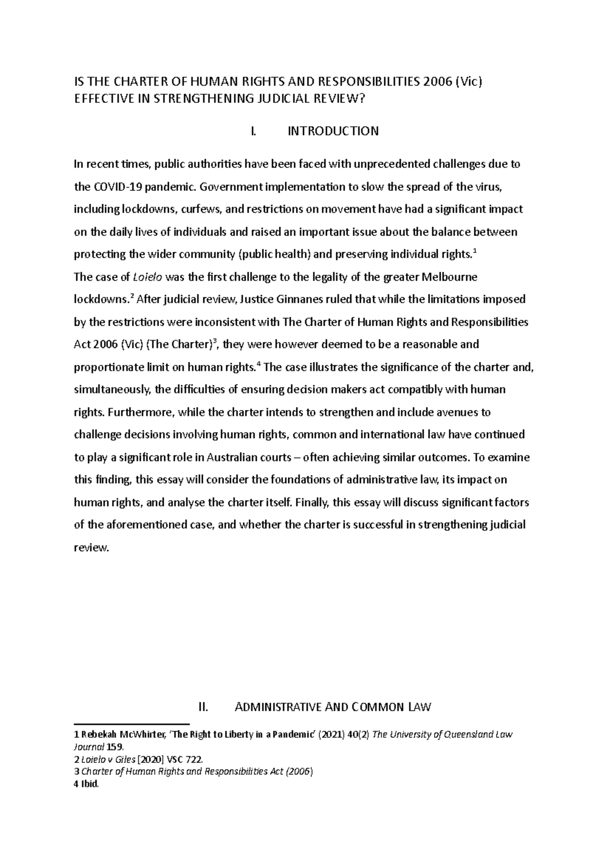 One of the key features of the Charter of Human Rights and ...