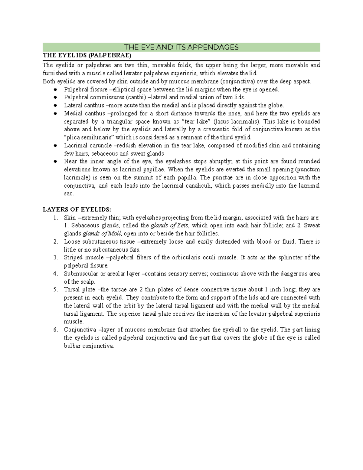 THE EYE AND ITS Appendages - THE EYE AND ITS APPENDAGES THE EYELIDS ...