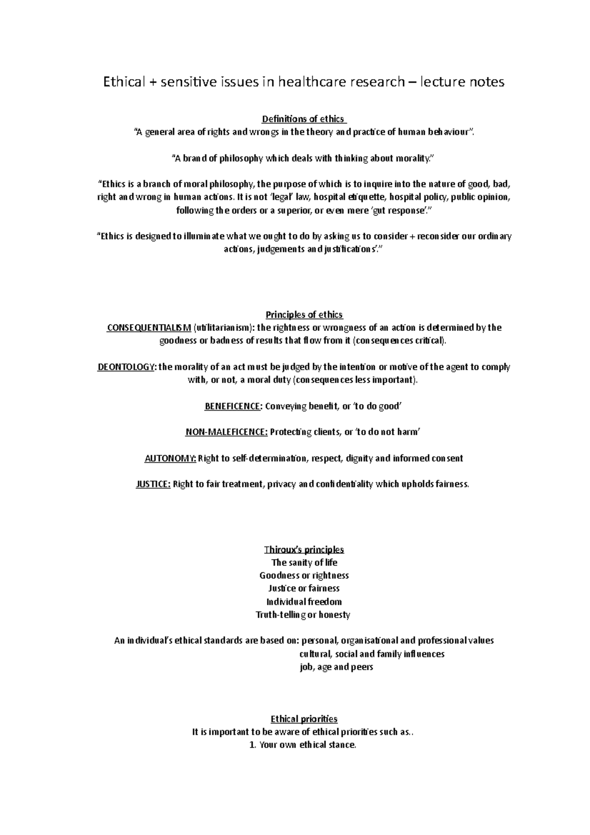 Ethical + sensitive issues - lecture notes - Ethical + sensitive issues ...