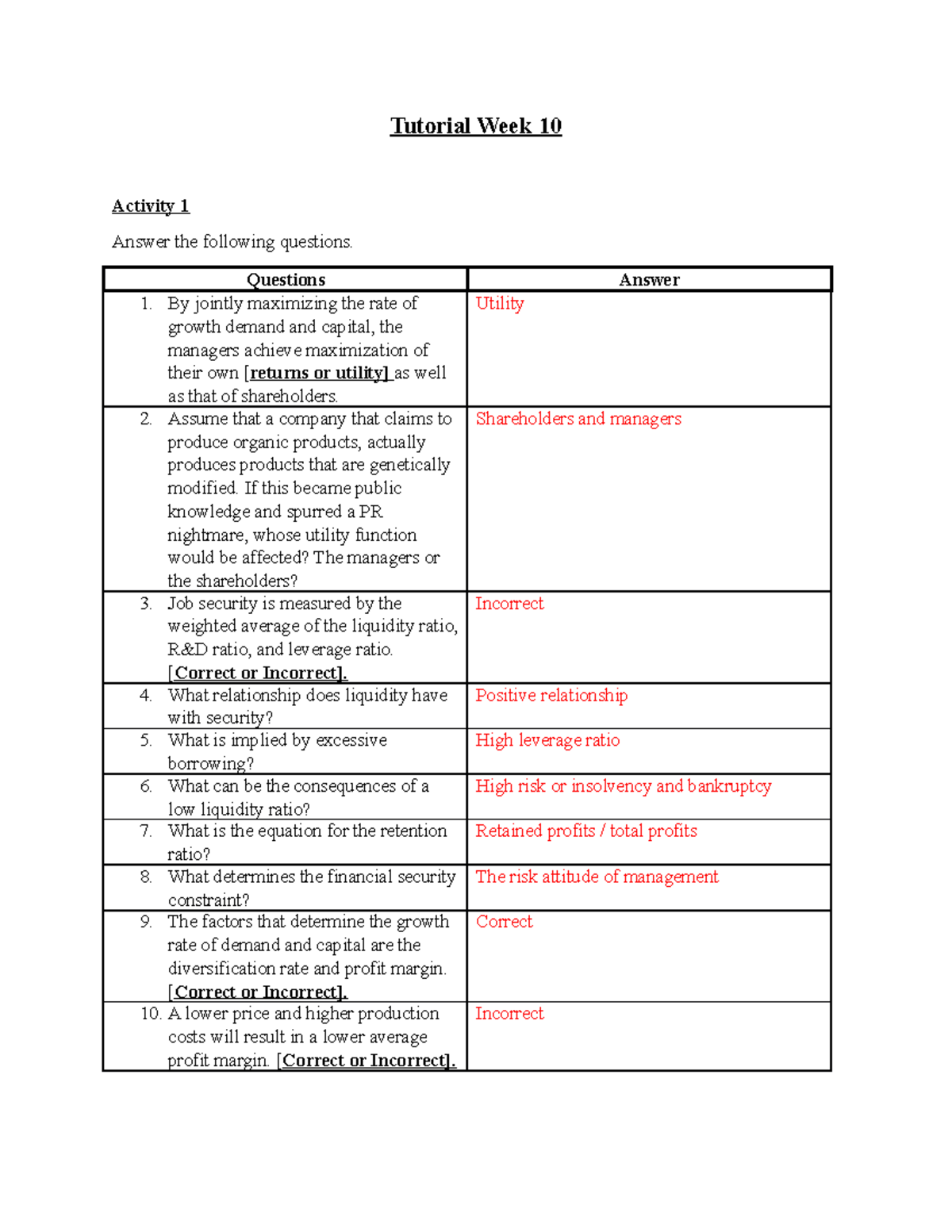 Tutorial Week 10 My Memo Tutorial Week 10 Activity 1 Answer The
