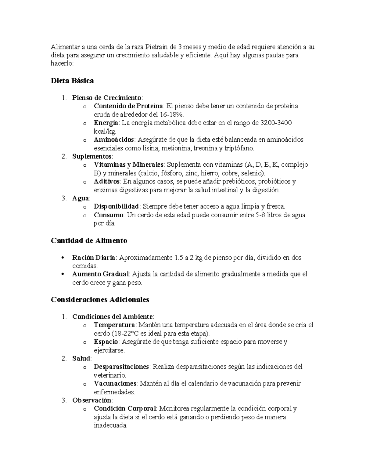 Alimentar a una cerda de la raza Pietrain de 3 meses y medio de edad ...