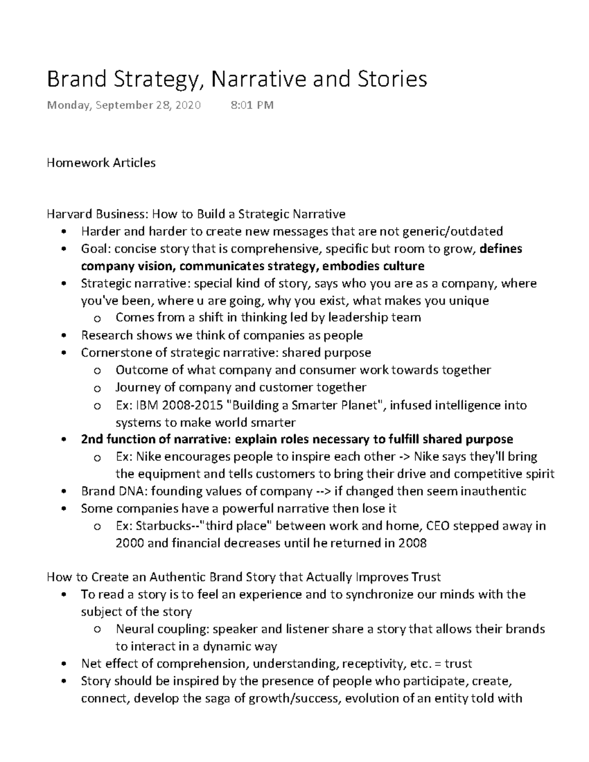 Brand Strategy, Narrative and Stories - Homework Articles Harvard ...