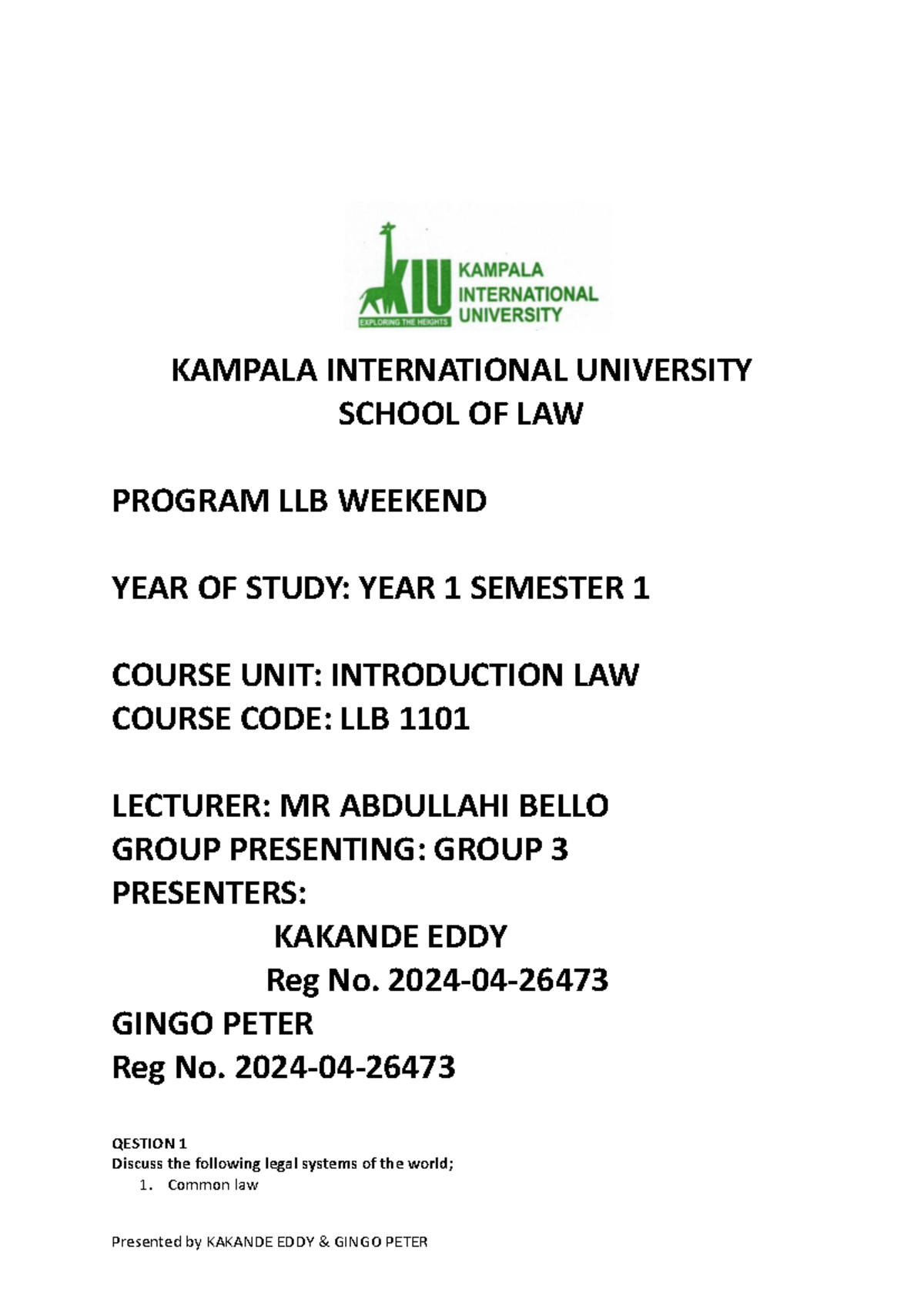 Introducing Law - KAMPALA INTERNATIONAL UNIVERSITY SCHOOL OF LAW ...