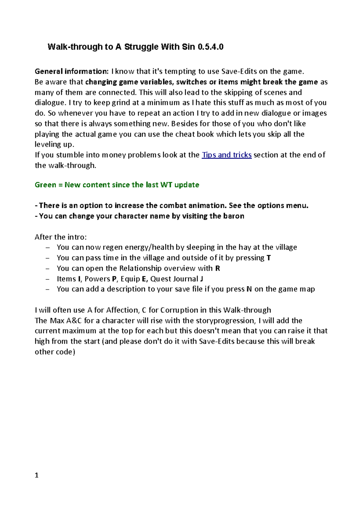 A Struggle With Sin 0.5.4.0 Walkthrough - Walk-through to A Struggle With Sin 0.5. General - Studocu