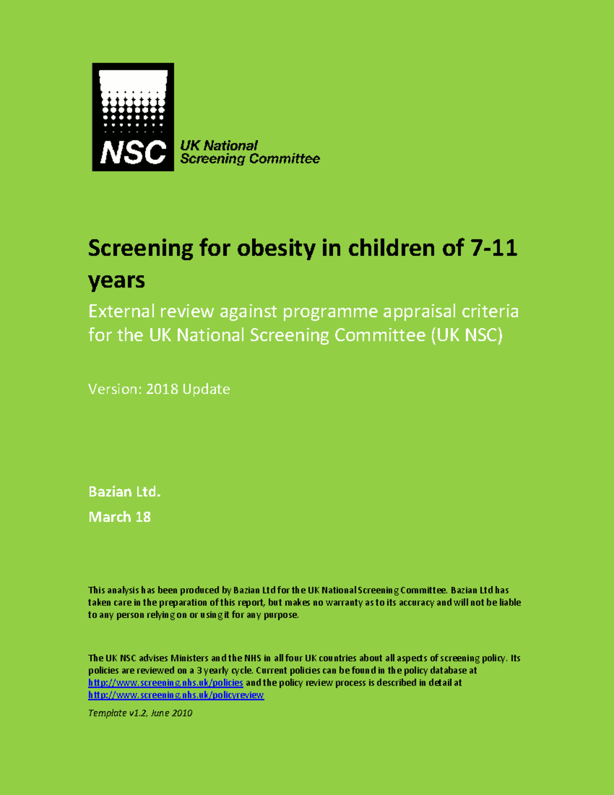 Evidence summary- Obesity 7-11 2018 - Screening for obesity in children ...