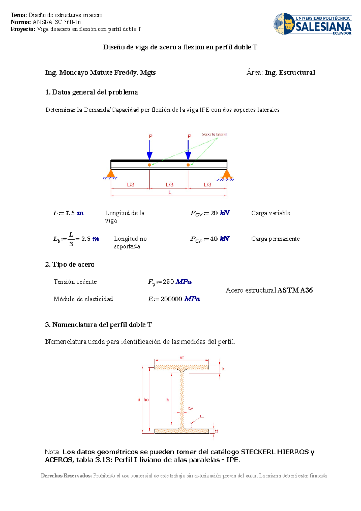 Hoja de Cálculo Flexión LTB Inelástico - Norma: ANSI/AISC 360- 16 Proyecto: Viga de acero en ...