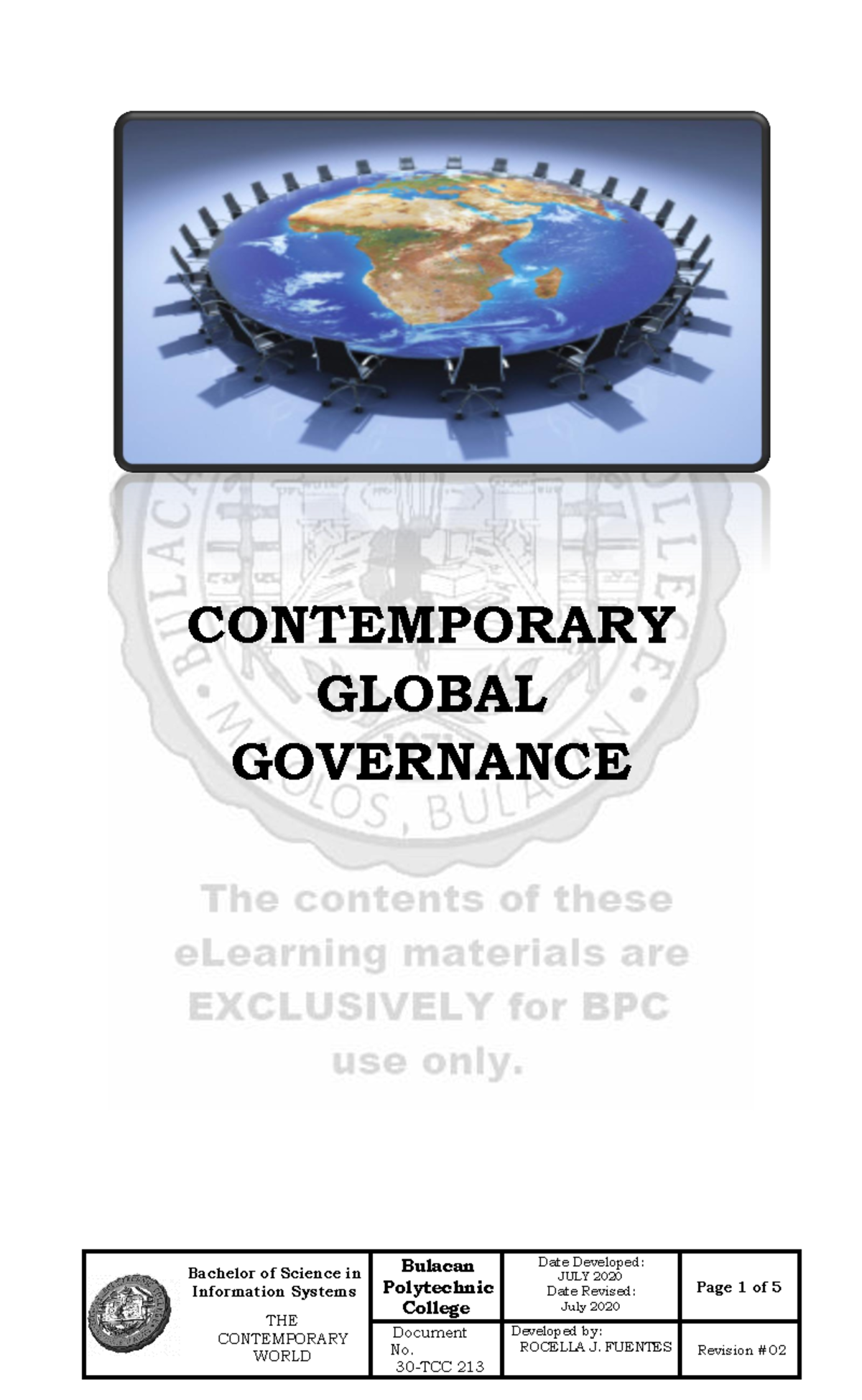 Contemporary Global Governance - Bachelor of Science in Information ...