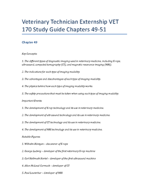 Veterinary Technician Externship VET 170 Study Guide Chapters 19-21 ...
