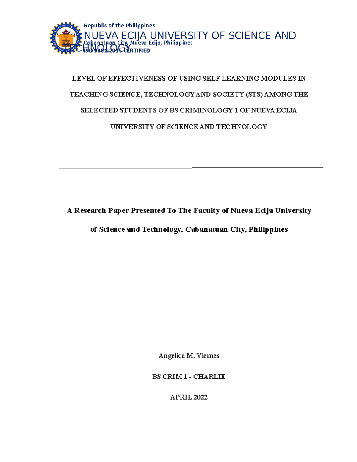 Proposal - STS Finals - Research - NUEVA ECIJA UNIVERSITY OF SCIENCE ...