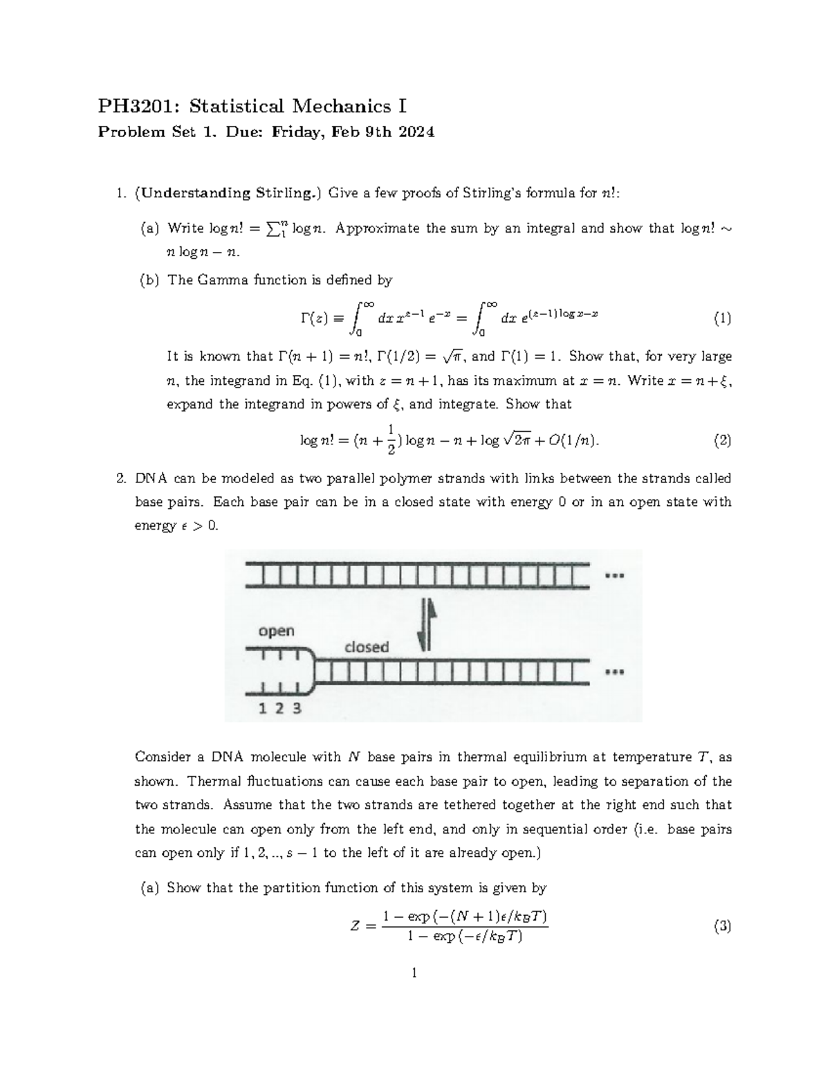HW1 - HOMEWORK - PH3201: Statistical Mechanics I Problem Set 1. Due ...