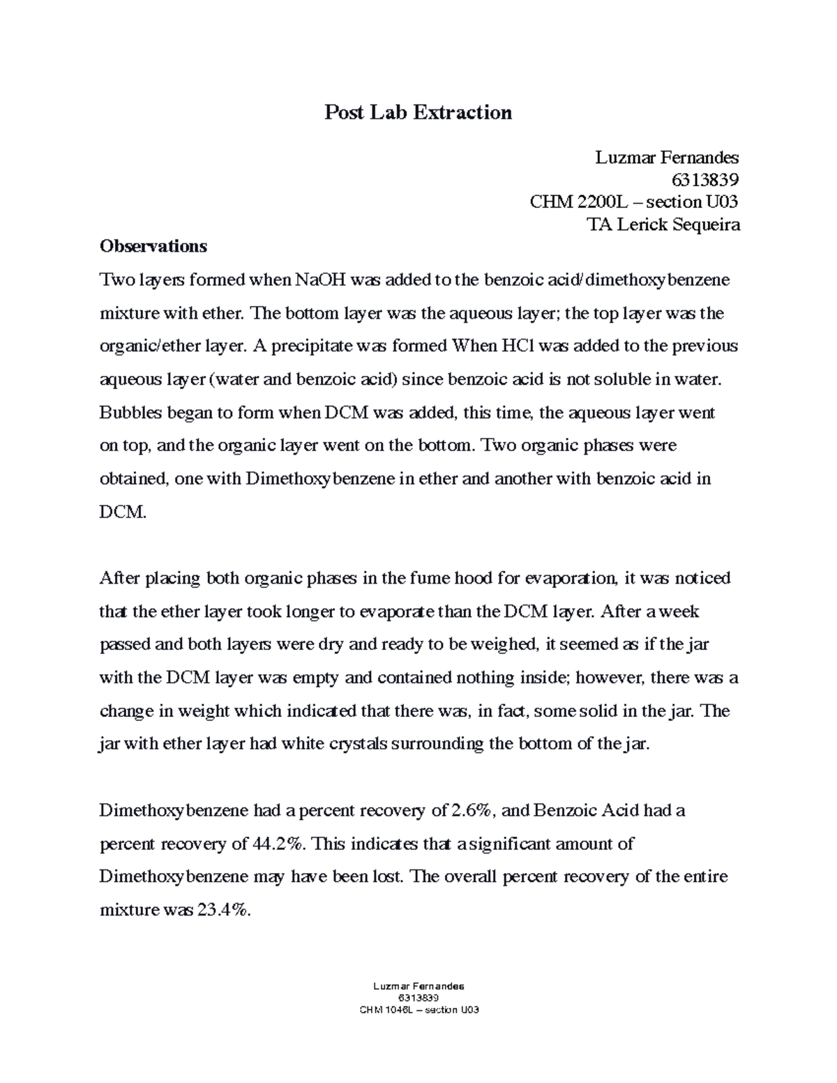 Post Lab Extraction - Lab report Nucleophilic Substitution Reactions ...